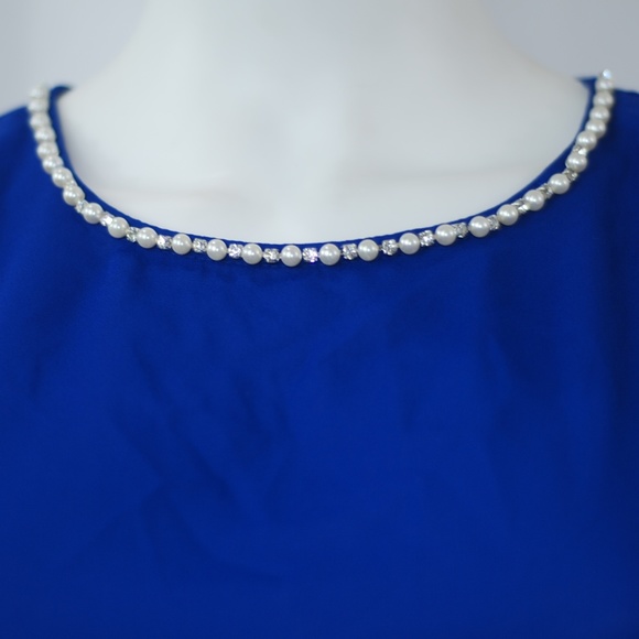Tops | Nwt Royal Blue Pearl Tank Blouse Sz S | Poshmark